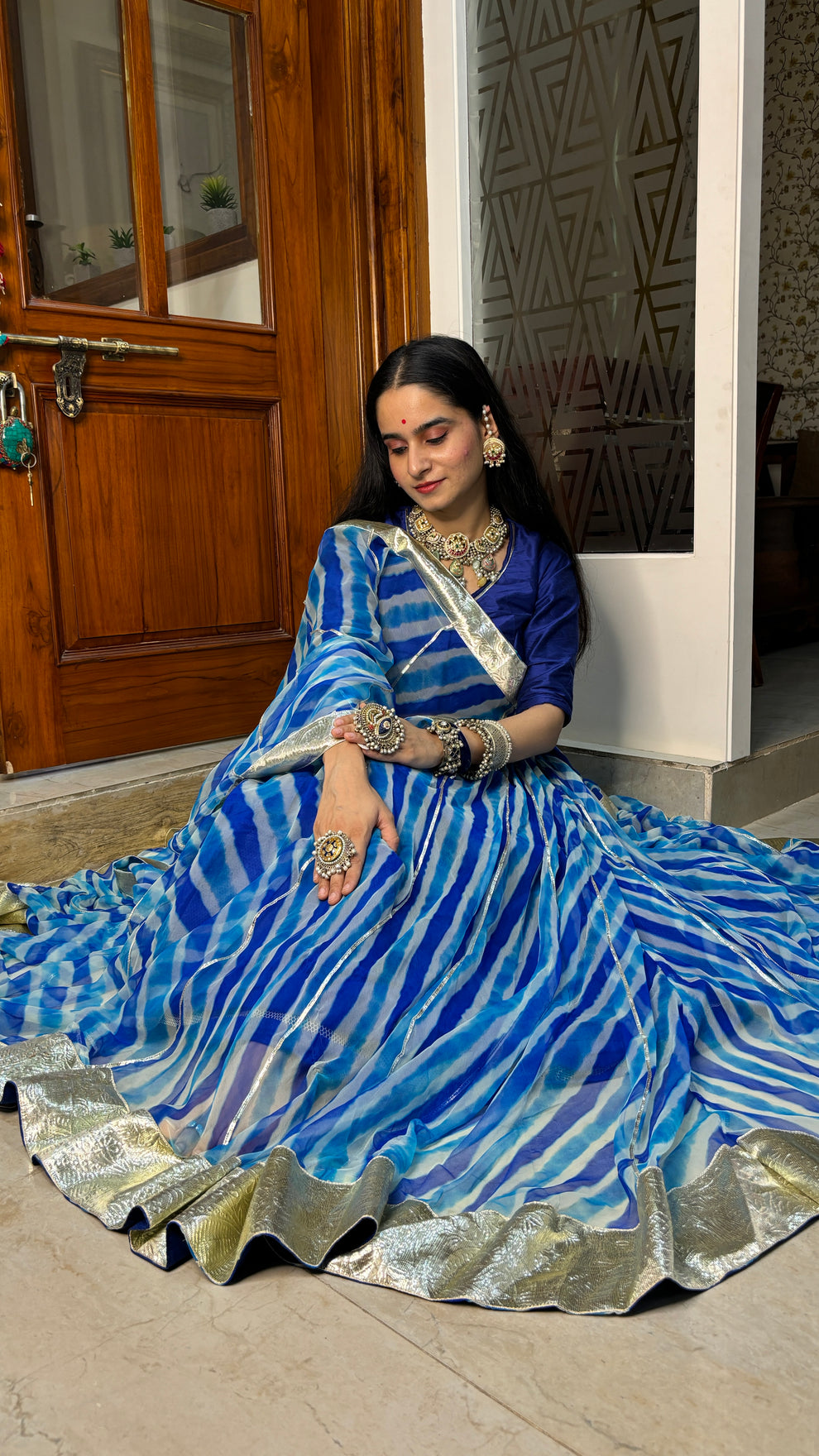 Shloka Blue Leheriya Lehenga – Amaanyaa